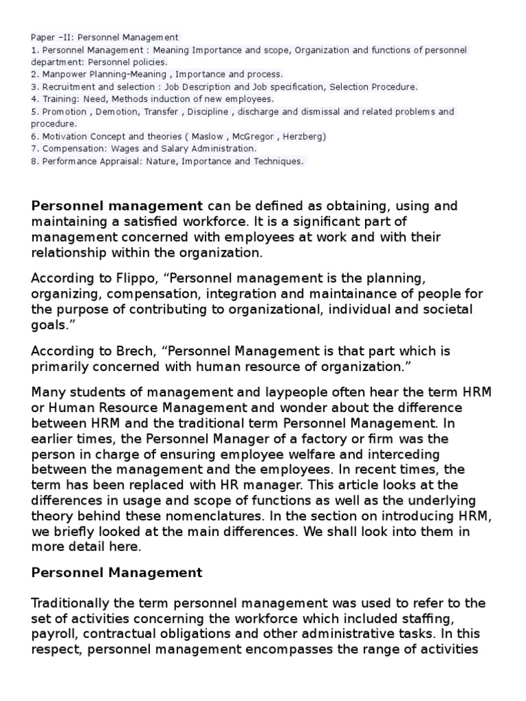 Personnel Management Can Be Defined As Obtaining, Using and | PDF ...