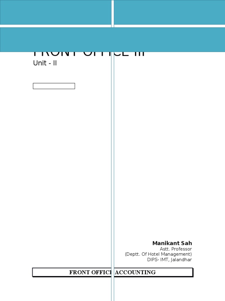 Front Office Accounting | PDF | Debits And Credits | Financial Transaction