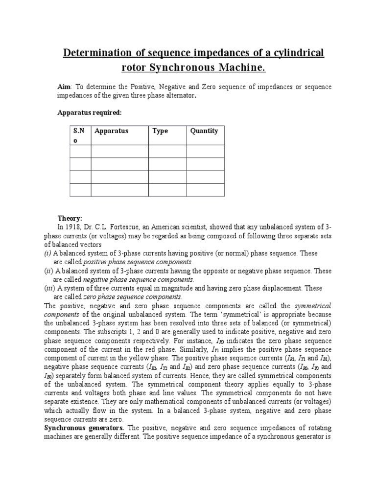 Determination of Sequence Impedance of A Cylinder Motor Synchronous ...