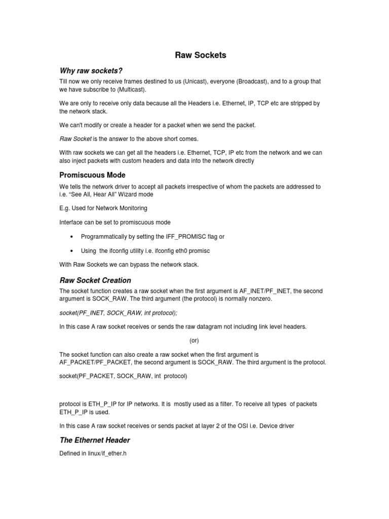 Raw Sockets | PDF | Network Socket | Network Packet
