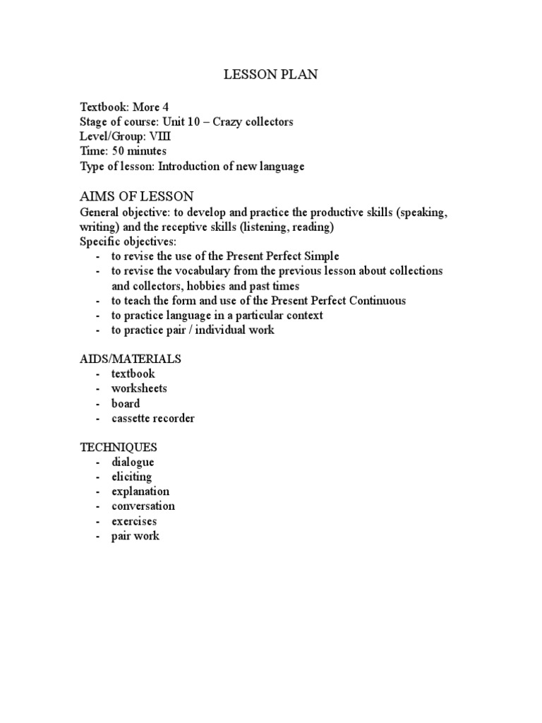 Present Perfect Lesson Plan Overview | PDF | Perfect (Grammar) | Lesson ...