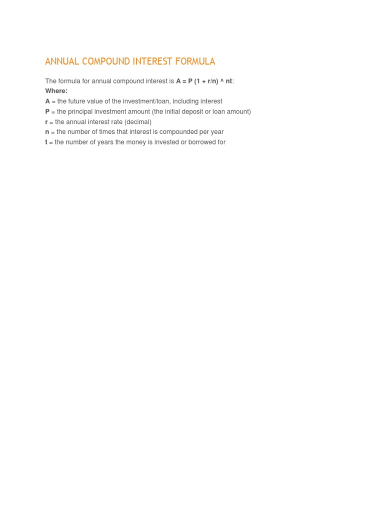 Annual Compound Interest Formula | PDF