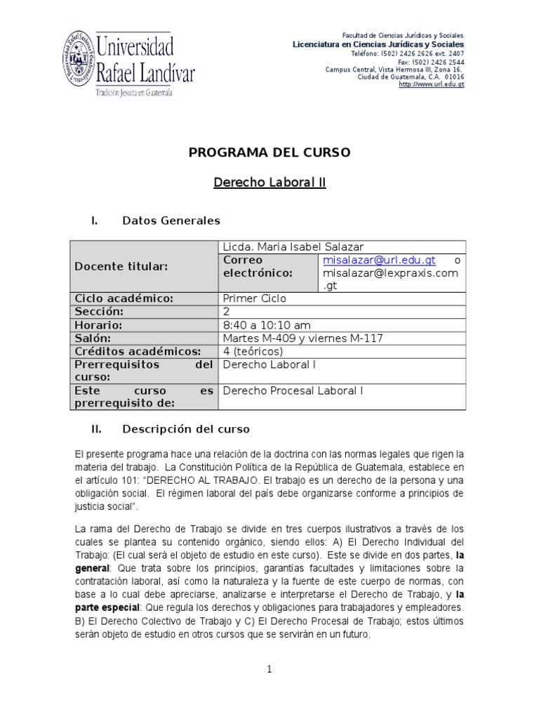 Programa Derecho Laboral II | PDF | Derecho laboral | Guatemala