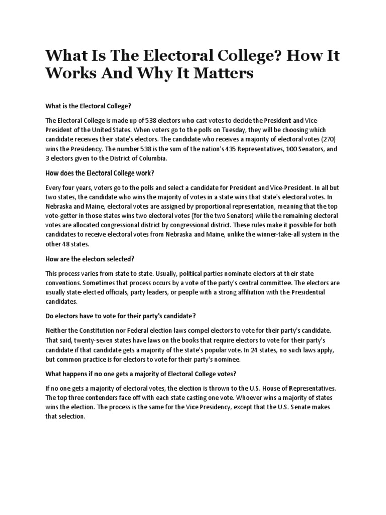 What Is The Electoral College | PDF | Electoral College (United States ...
