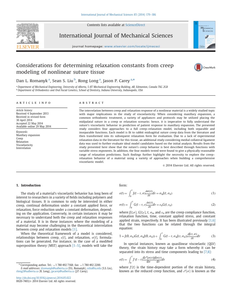 International Journal of Mechanical Sciences: Dan L. Romanyk, Sean S ...