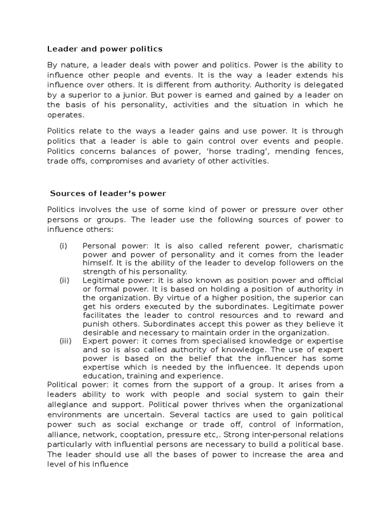 Leader and Power Politics | PDF | Power (Social And Political) | Expert