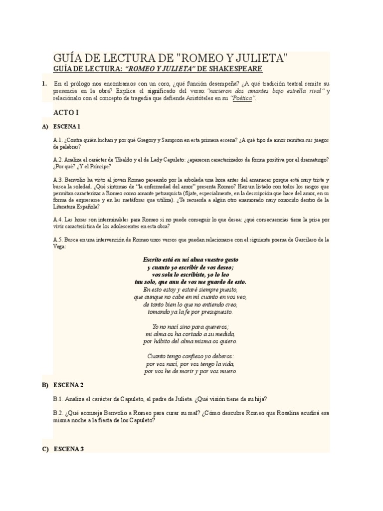Guía de Lectura de | PDF | Romeo y Julieta