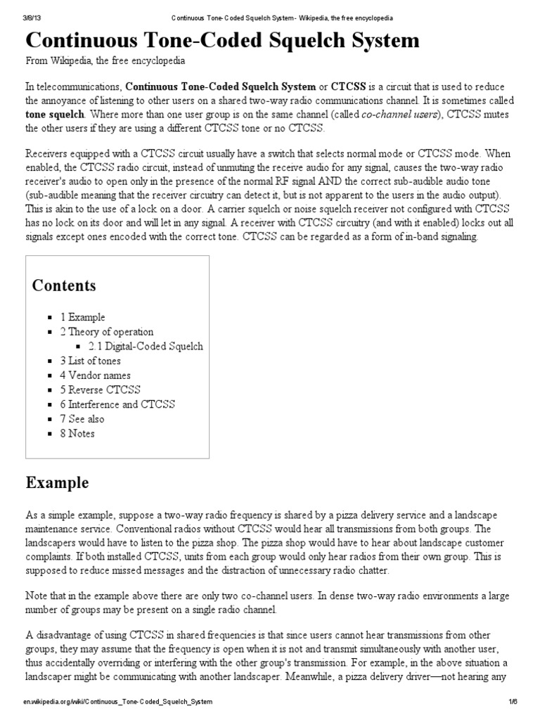 Continuous Tone-Coded Squelch System - Wikipedia, The Free Encyclopedia PDF | PDF | Sound ...