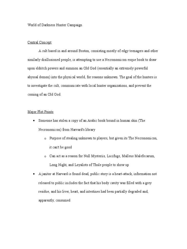 World of Darkness Hunter Campaign | PDF