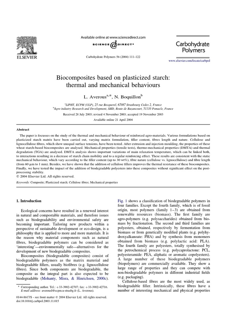 Biocomp. Based On Plasticized Starch Thermal and Mechanical Behaviours | PDF | Composite ...