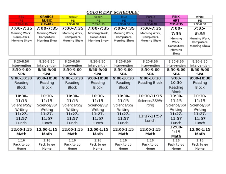 Color Day Schedule Overview | PDF