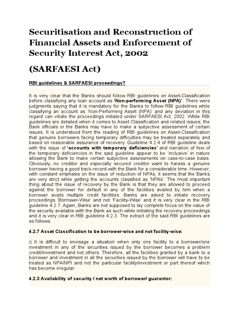 Securitisation and Reconstruction of Financial Assets and Enforcement ...