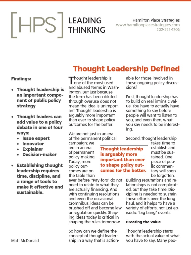 Thought Leadership Defined | PDF | Expert | Leadership