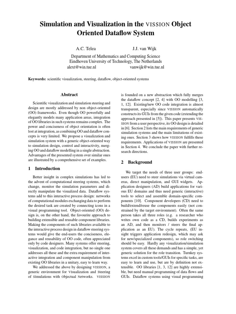 Simulation And Visualization In The Vission Object Oriented Dataflow System Pdf Object