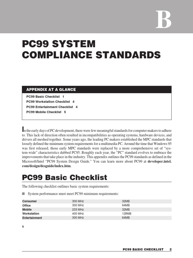 Pc99 System Compliance Standards | PDF | Workstation | Bios