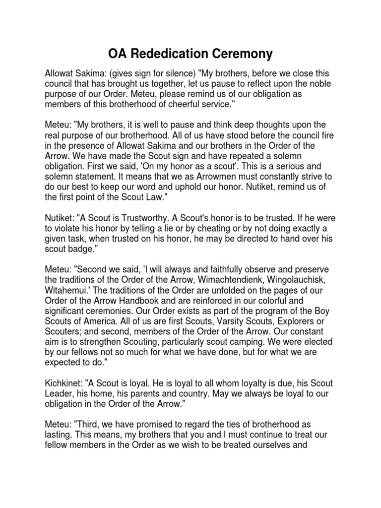 OA Rededication Ceremony | PDF | Scouting | Youth Organizations