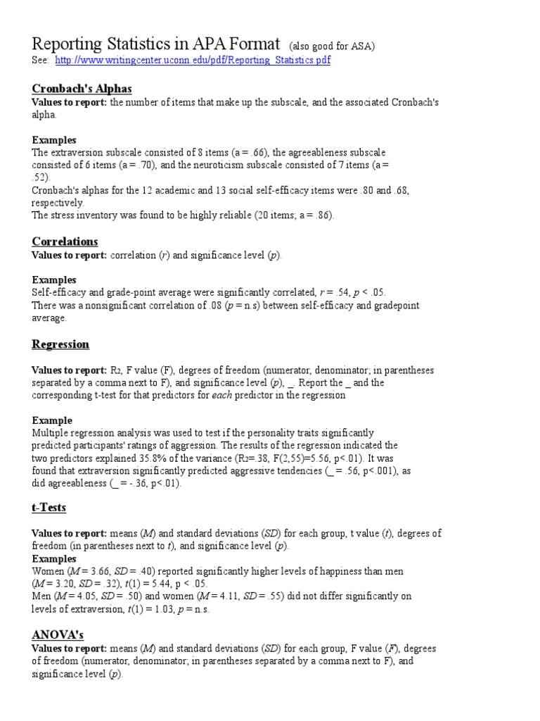 Reporting Statistics in APA Format | PDF | Degrees Of Freedom ...