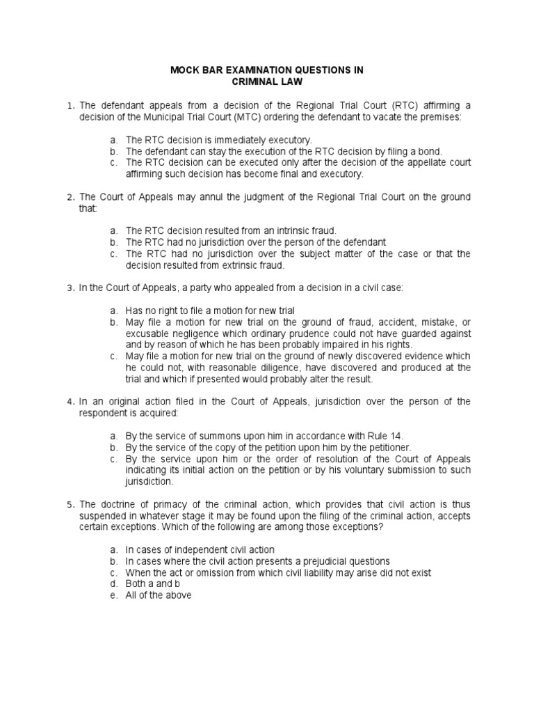 Mock Bar Examination Questions in Criminal Law | PDF