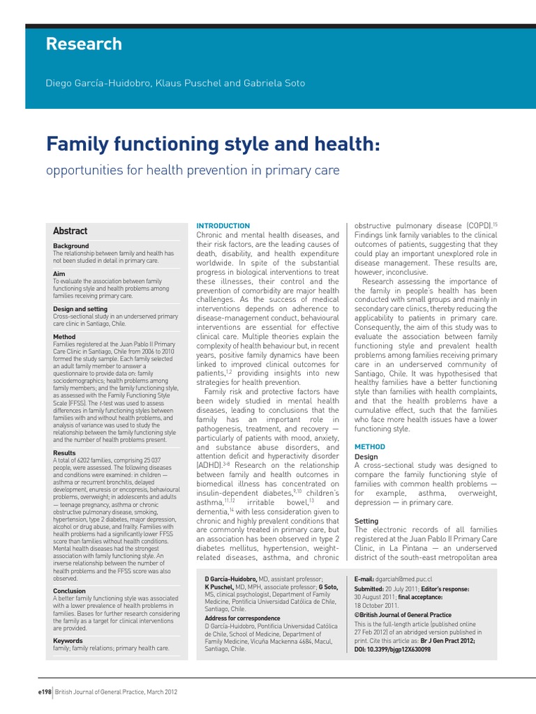 Family Functioning Style | PDF | Chronic Condition | Survey Methodology