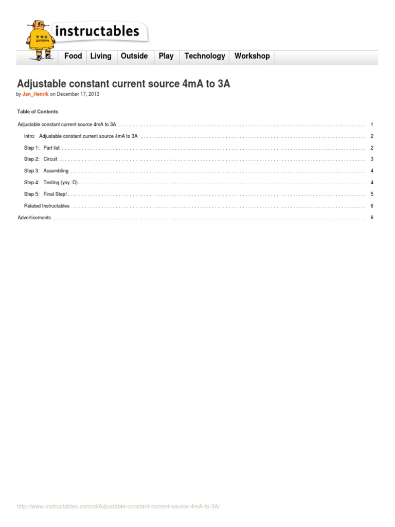 Adjustable Constant Current Source 4ma To 3A | PDF | Resistor | Power Supply
