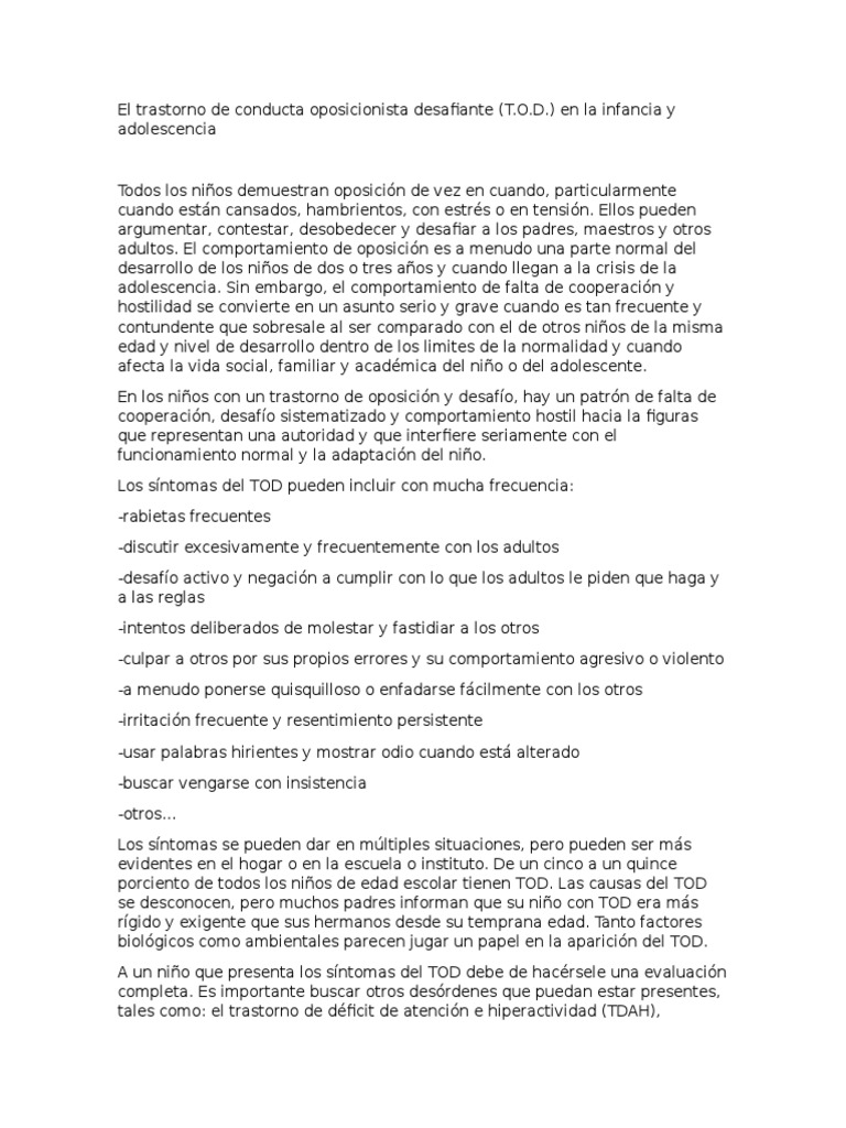 El Trastorno de Conducta Oposicionista Desafiante | PDF | Desorden hiperactivo y deficit de ...