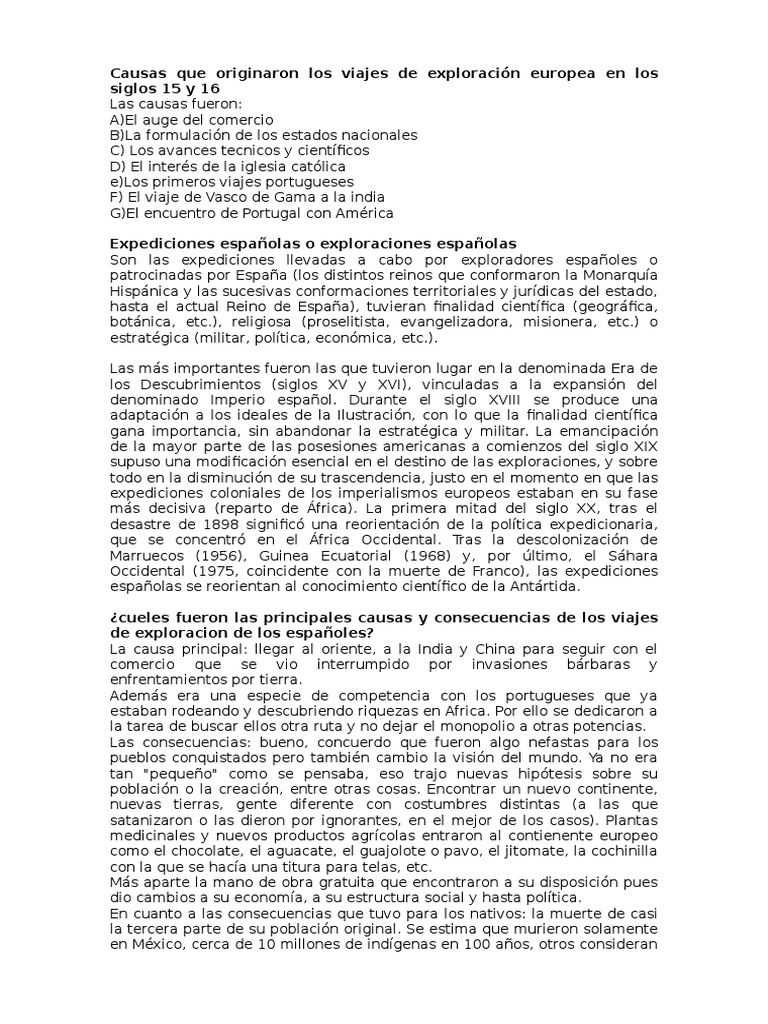 Expediciones Españolas, Causas y Consecuencias | PDF | Imperio español | España