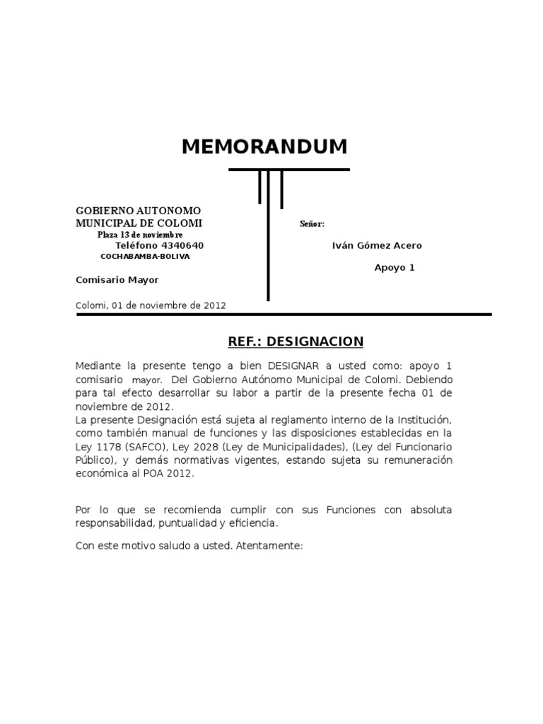 Memorandun Instructivo | Gobierno local | Regulación