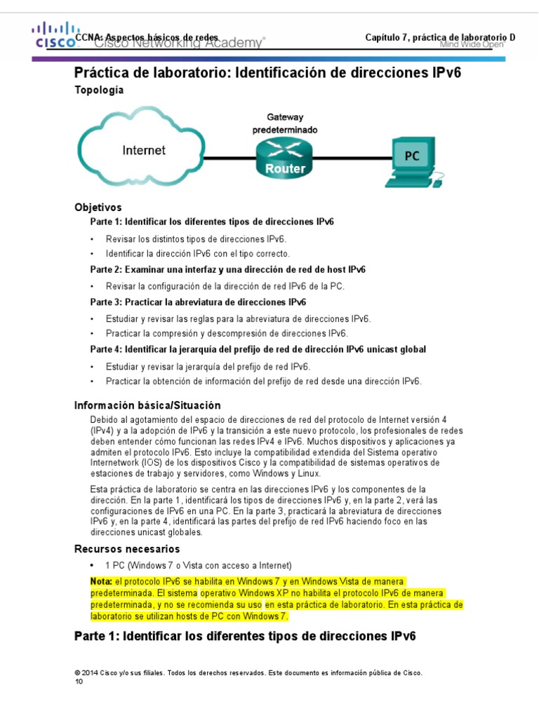 8.2.5.4 Laboratorio: Identificación de Direcciones IPv6 | PDF | Yo Pv6 | Dirección IP