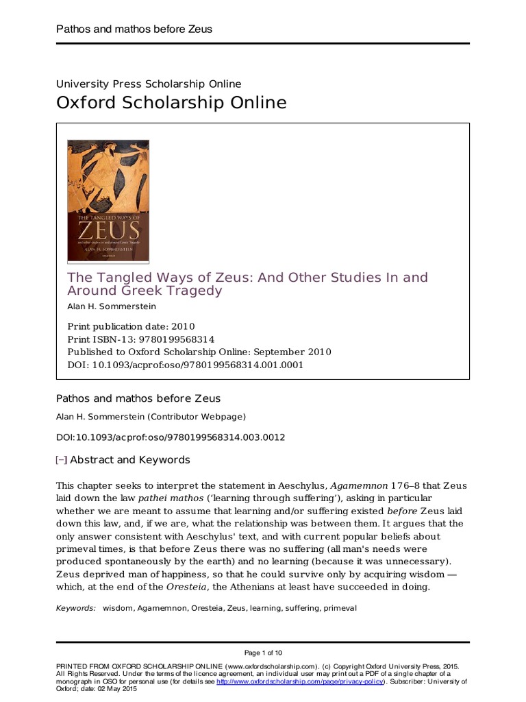 Pathos and Mathos Before Zeus | PDF | Prometheus | Aeschylus