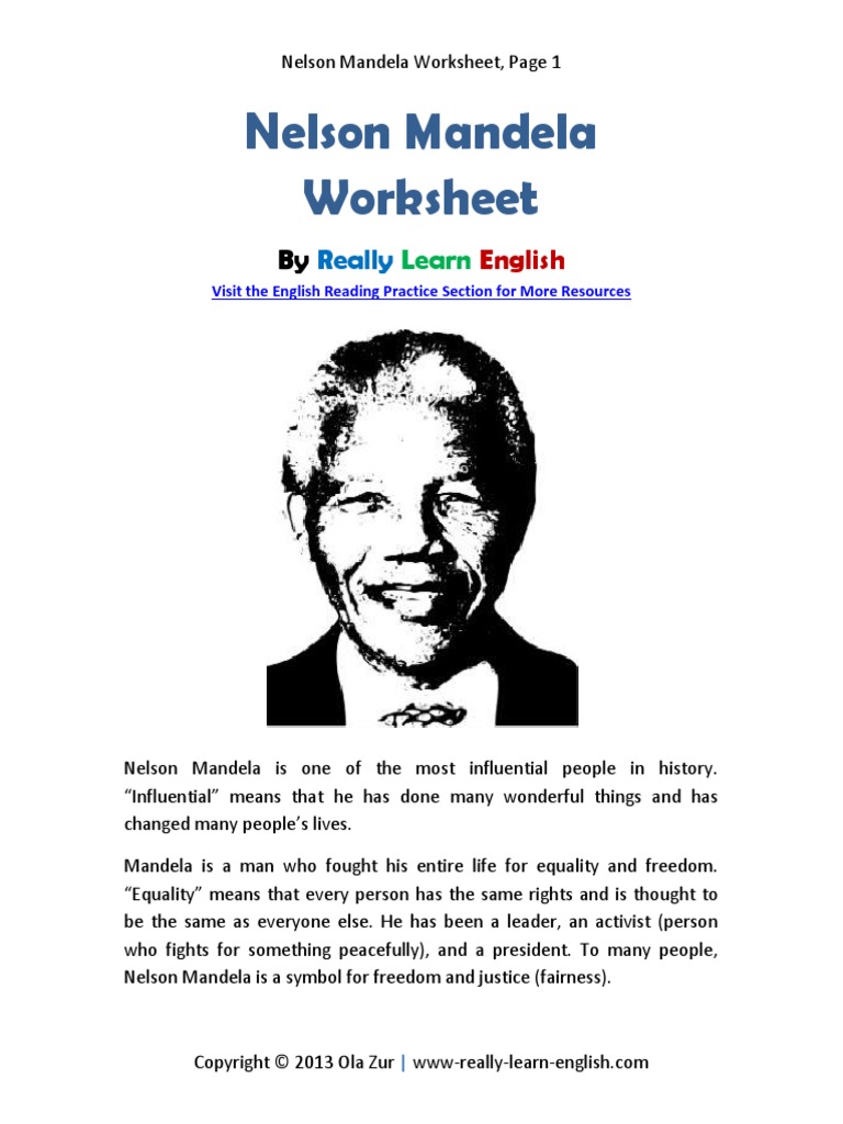 Worksheet Nelson Mandela English | PDF | Nelson Mandela | Apartheid