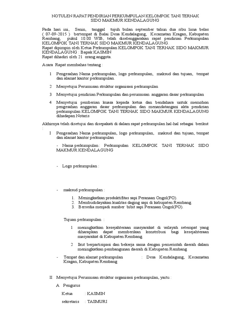 Contoh Notulen Rapat | PDF