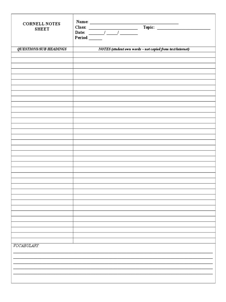 Cornell Notes Outline | PDF