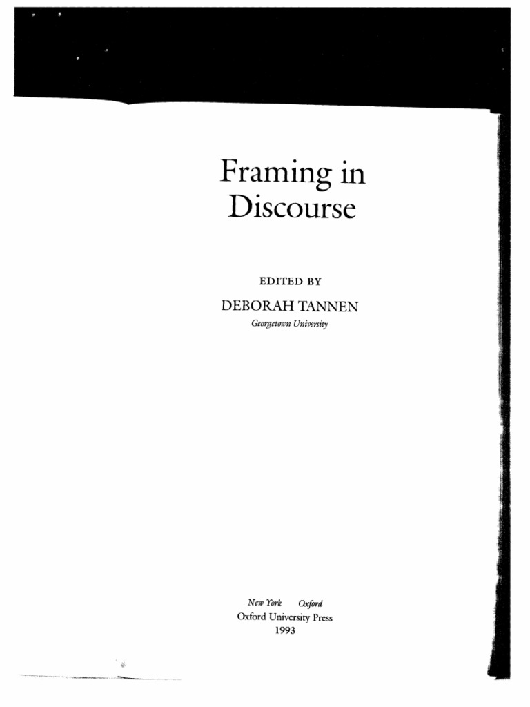 Intro To Framing and Discourse - Deborrah Tanen PDF | PDF