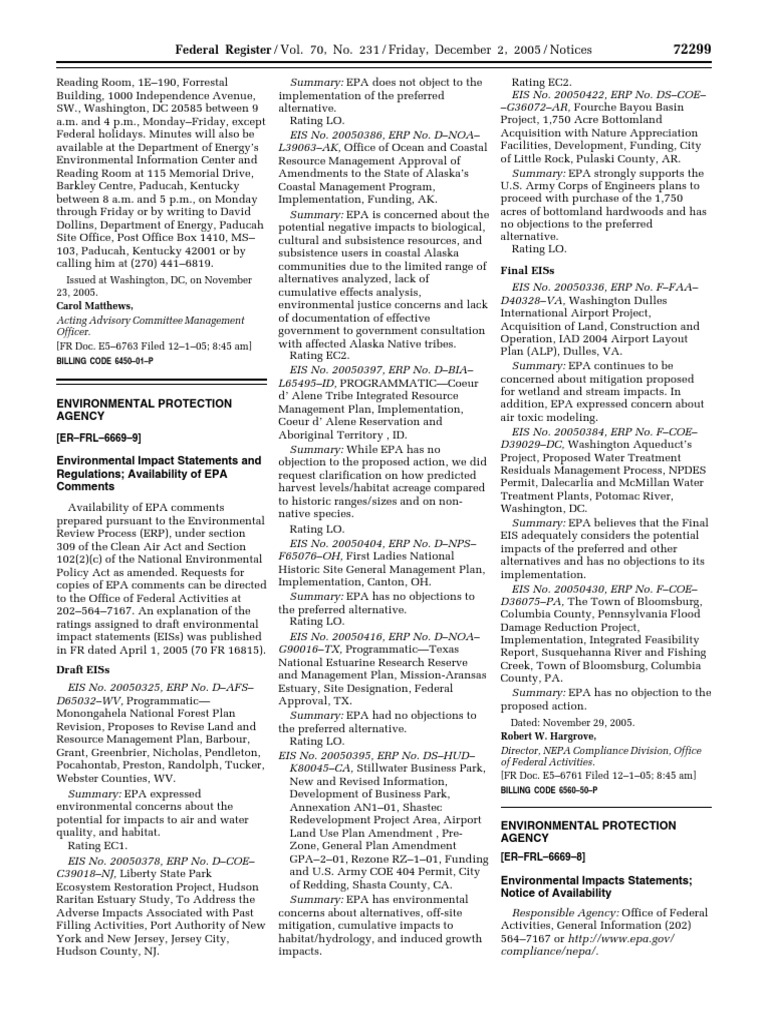 EPA Environmental Impact Statements Summary | PDF | United States ...