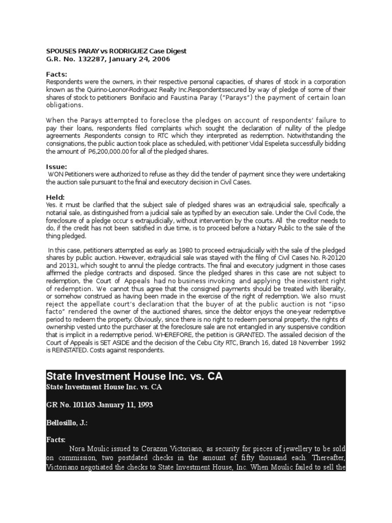 Spouses Paray Vs Rodriguez Case Digest | PDF | Guarantee | Common Law