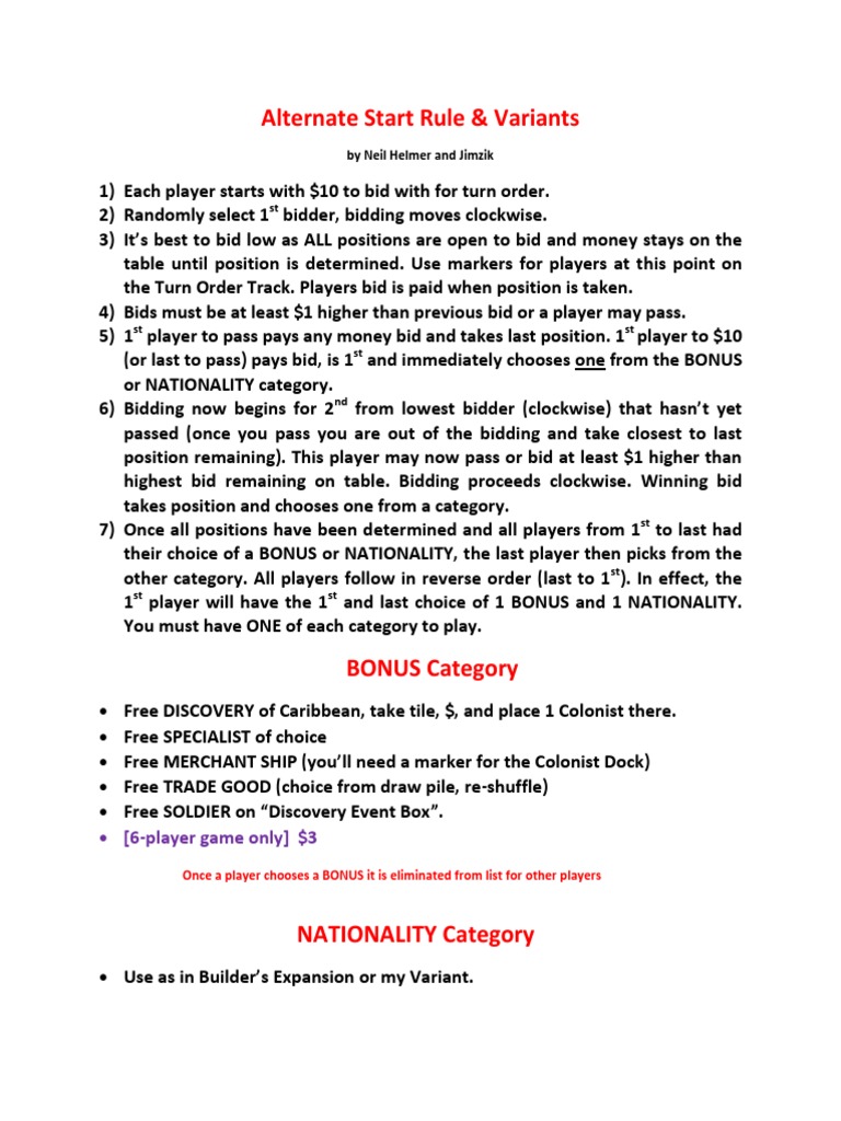 Alternate Start Rules 4 | PDF