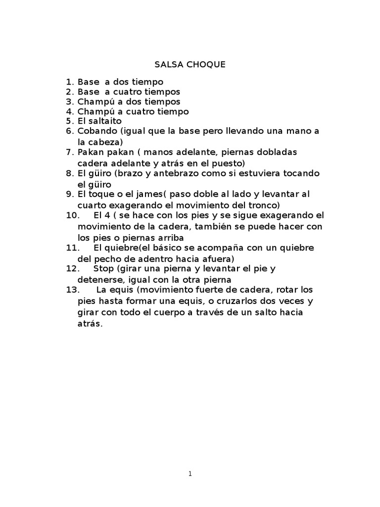 Pasos de Salsa Choque | PDF | Cocina, comidas y vino | Artes del ...