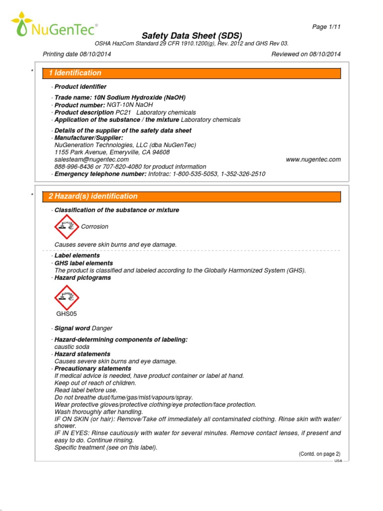 Sodium Hydroxide Msds