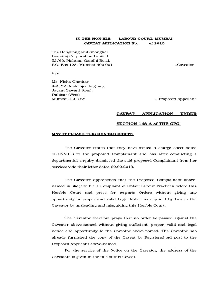 Caveat | PDF | Ex Parte | Complaint