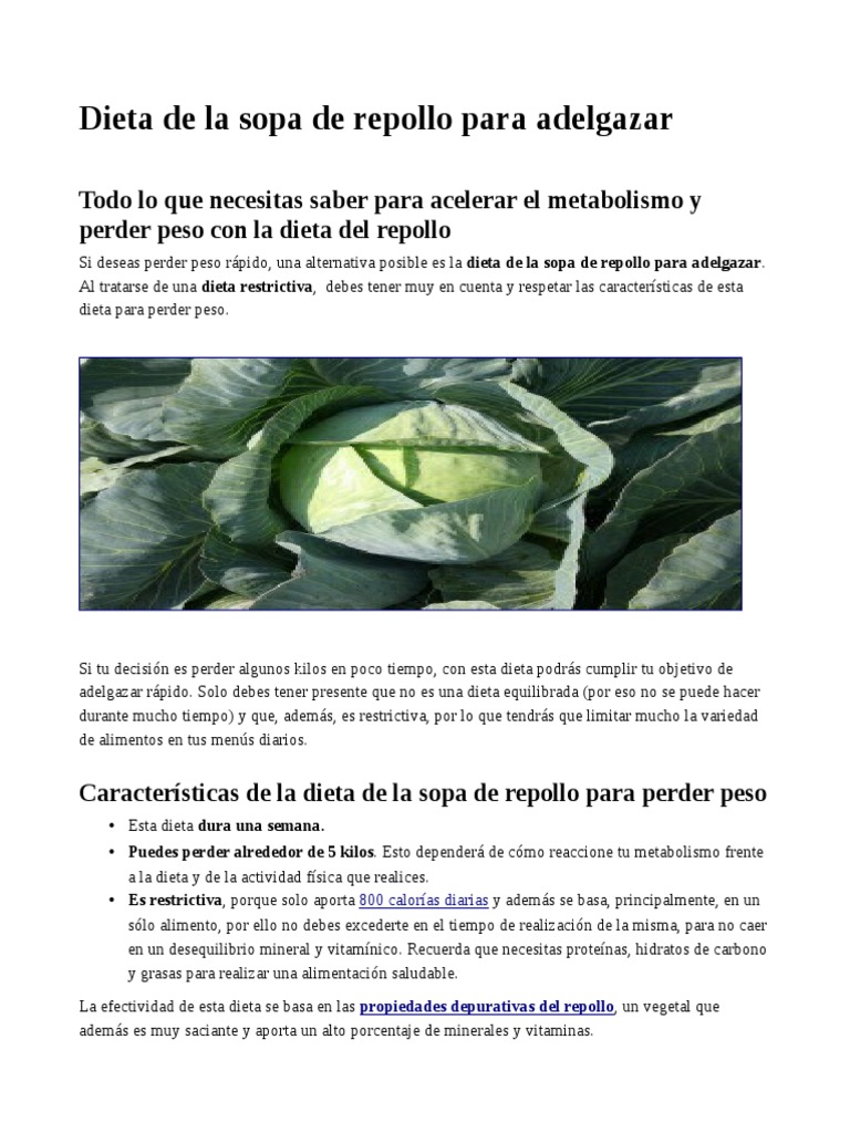 Dieta de La Sopa de Repollo para Adelgazar | PDF | Sopa | Dieta
