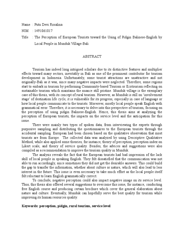 Contoh Abstract Bahasa Inggris Pariwisata | PDF | Tourism | Qualitative Research