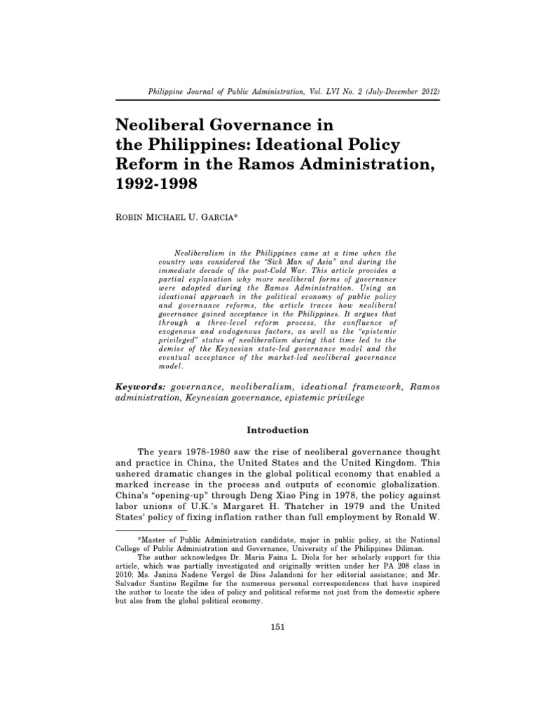Neoliberal Governance in the Philippines: Ideational Policy Reform in ...