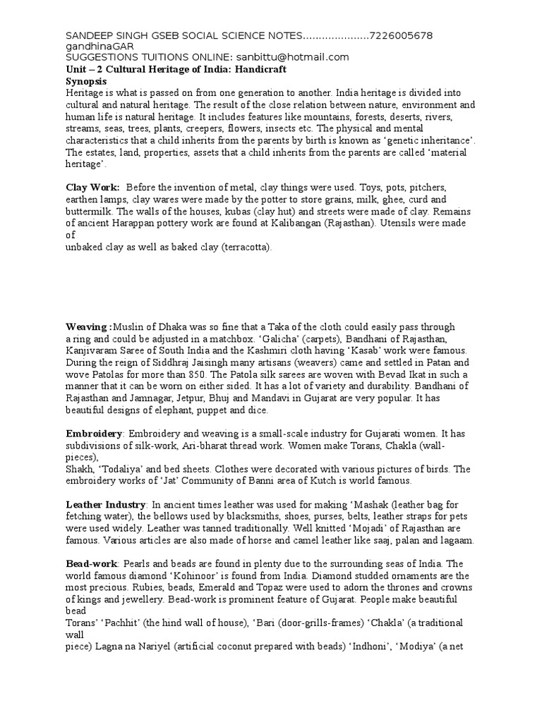 Gseb Ss Summary CH 2 Cultural Heritage | PDF | Jewellery | Clothing