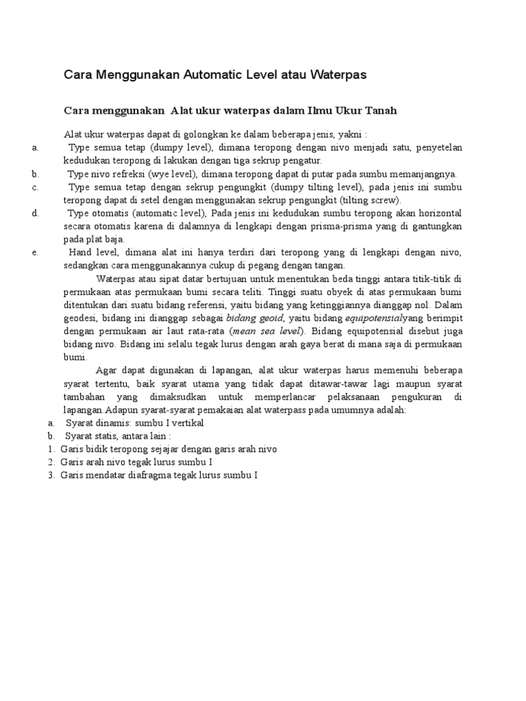Cara Menggunakan Automatic Level Atau Waterpas | PDF | Metode & Bahan Ajar