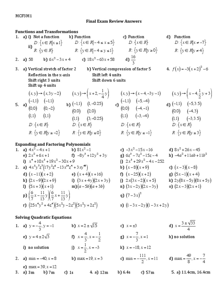 @MCF3M Exam Review Answers | PDF