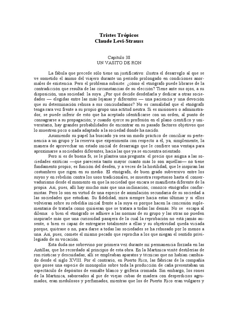 Lévi Strauss - Un Vasito de Ron | PDF