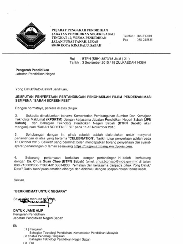 Surat Pertandingan Filem Pendek Sabah | PDF