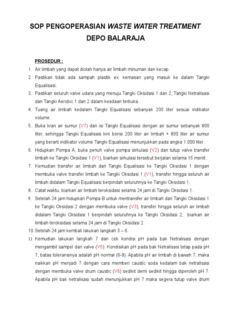 Sop WWTP Balaraja | PDF | Memasak, Makanan, & Anggur | Griya & Taman