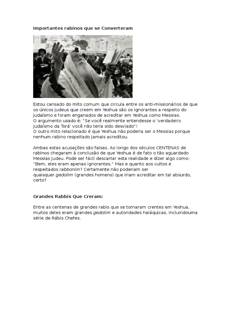 Importantes Rabinos Que Se Converteram | PDF | Judeus | Jesus