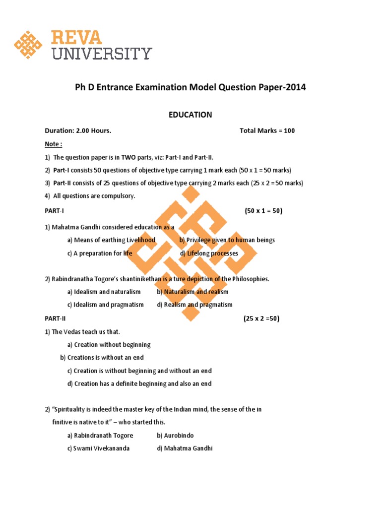 PH D Entrance Examination Model Question Paper-2014: Education | PDF ...